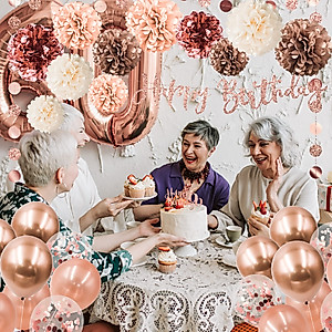 60th Birthday Party Decorations Rose Gold Decor Party Supplies Tissue Pom Poms Paper Circle Dots Garlands, Hanging Party Supply Set for 60th Anniversary Decorations Birthday Party Backdrop