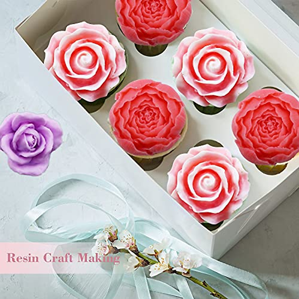 6Pcs 3D Flower Silicone Molds Set, Bloom Rose Silicone Molds for Soap Making ,Peony Molds for Handmade Chocolate, Cupcake, Dessert Decoration (6Pcs A)