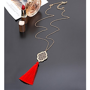 ALEXY 2Pcs Long Chain Pendant Necklace Set, Filigree Quatrefoil and Celtic Knot Pendant Tassel Y Necklaces for Women (B Gold + Gold)