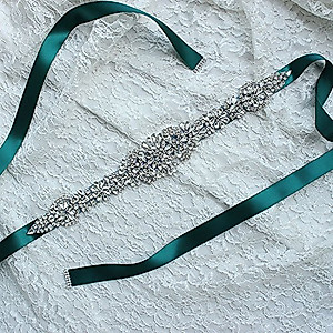 Lauthen.S Rhinestone Sash Belt for Wedding Bride/Baby Shower Dress,Dark Green