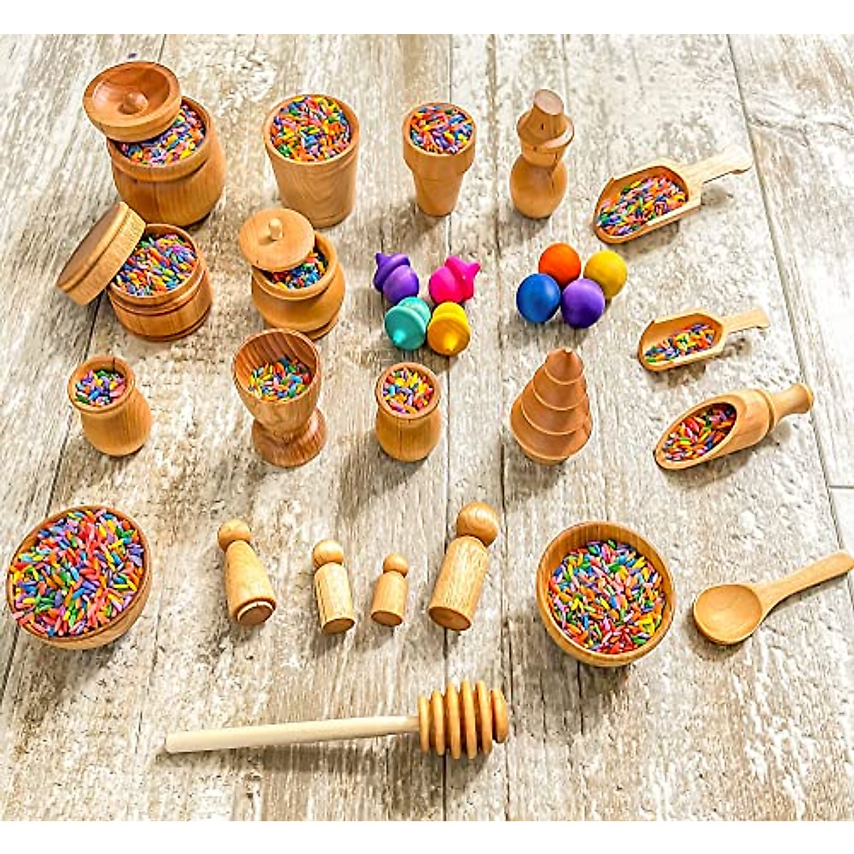 30 Piece - USA Made - Sensory Bin Tools - Sensory Bins - Wooden Sensory Bin Tools - Sensory Bin Toys - Sensory Tools - Toddler Sensory Bin - Learning Scooper -Montessori Toys for Toddler