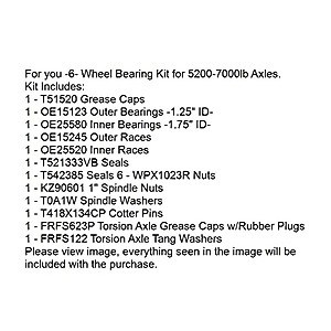 6) Trailer Bearing Kit for 6000# Axles #42 Spindle 15123/22580 E.P.R.