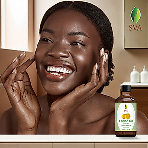 SVA Lemon Essential Oil – 4 Fl Oz – 100% Natural Lemon Oil - for Diffuser, Hair Care, Face, Skin Care, Aromatherapy, Scalp and Body Massage, Soap and Candle Making – with Dropper