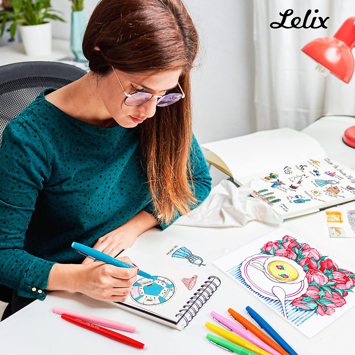 Lelix 30 Colors Felt Tip Pens, Medium Point Felt Pens, Assorted Colors Markers Pens For Journaling, Writing, Note Taking, Planner Coloring, Perfect for Art Office and School Supplies