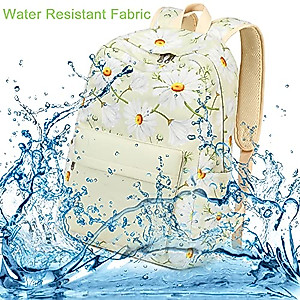 LEDAOU Backpack for Girls School Bag Kids Bookbag Teen Backpack Set Daypack with Lunch Bag and Pencil Case (White Daisy)