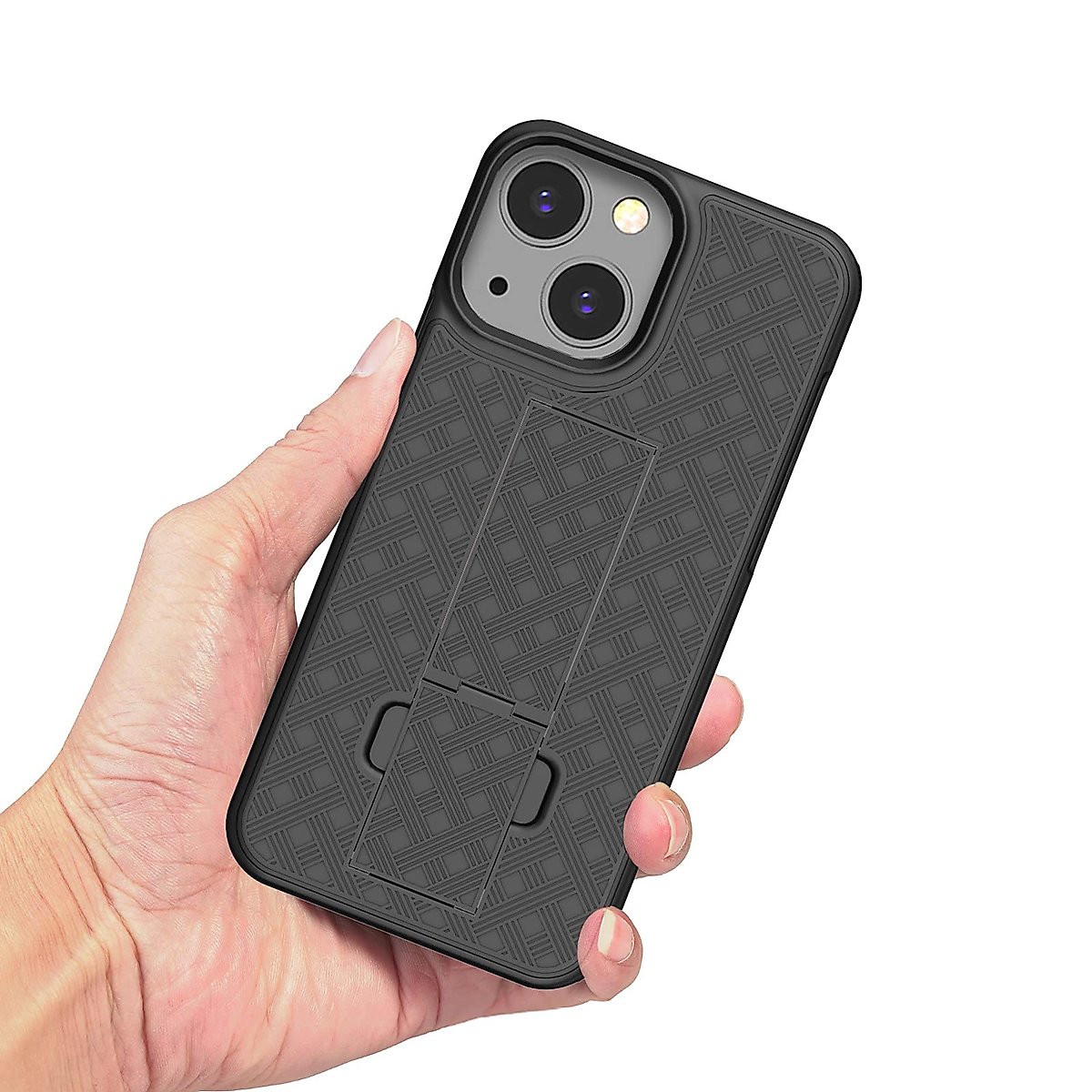 HIDAHE Holster Case Compatible with iPhone 13 Mini 5.4'', Combo Shell & Holster Slim Shell Case for Men with Built-in Kickstand + Swivel Belt Clip Holster for Apple iPhone 13 Mini 2021 ONLY, Black