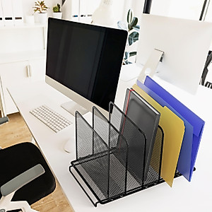 SimpleHouseware Expandable 5 Section Upright File Sorter Organizer, Black