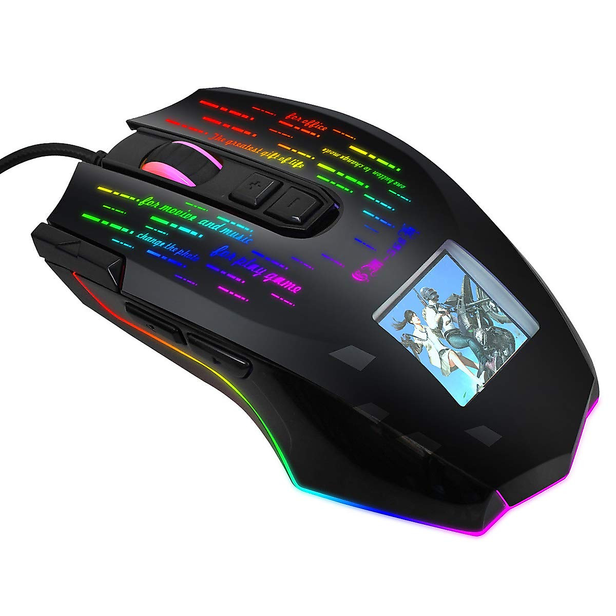 iFCOW Gaming Mouse with Screen Display 6400DPI RGB Backlight USB Game Mouse for Desktop Laptop PC