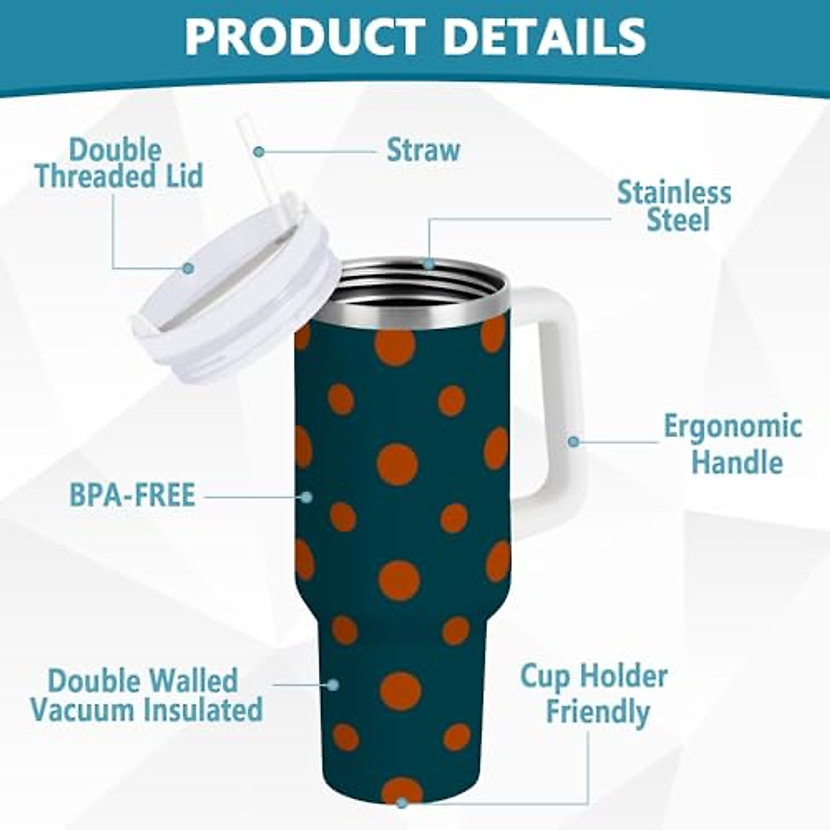 40oz Orange Polka Dots Steel Insulated Tumbler with Lid and Straw Fall Insulated Tumbler