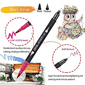 ZSCM 32 Colors Duo Tip Brush Markers Art Pen Set, Artist Fine and Brush Tip Colored Pens, for Kids Adult Coloring Books Christmas Cards Drawing, Note taking Lettering Calligraphy Bullet Journaling