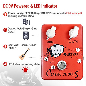 JOYO Chorus Pedal Crisp & Transparent Chorus Full Bodied Sounds and Deep-clear Tone for Electric Guitar Effect - True Bypass (JF-05)
