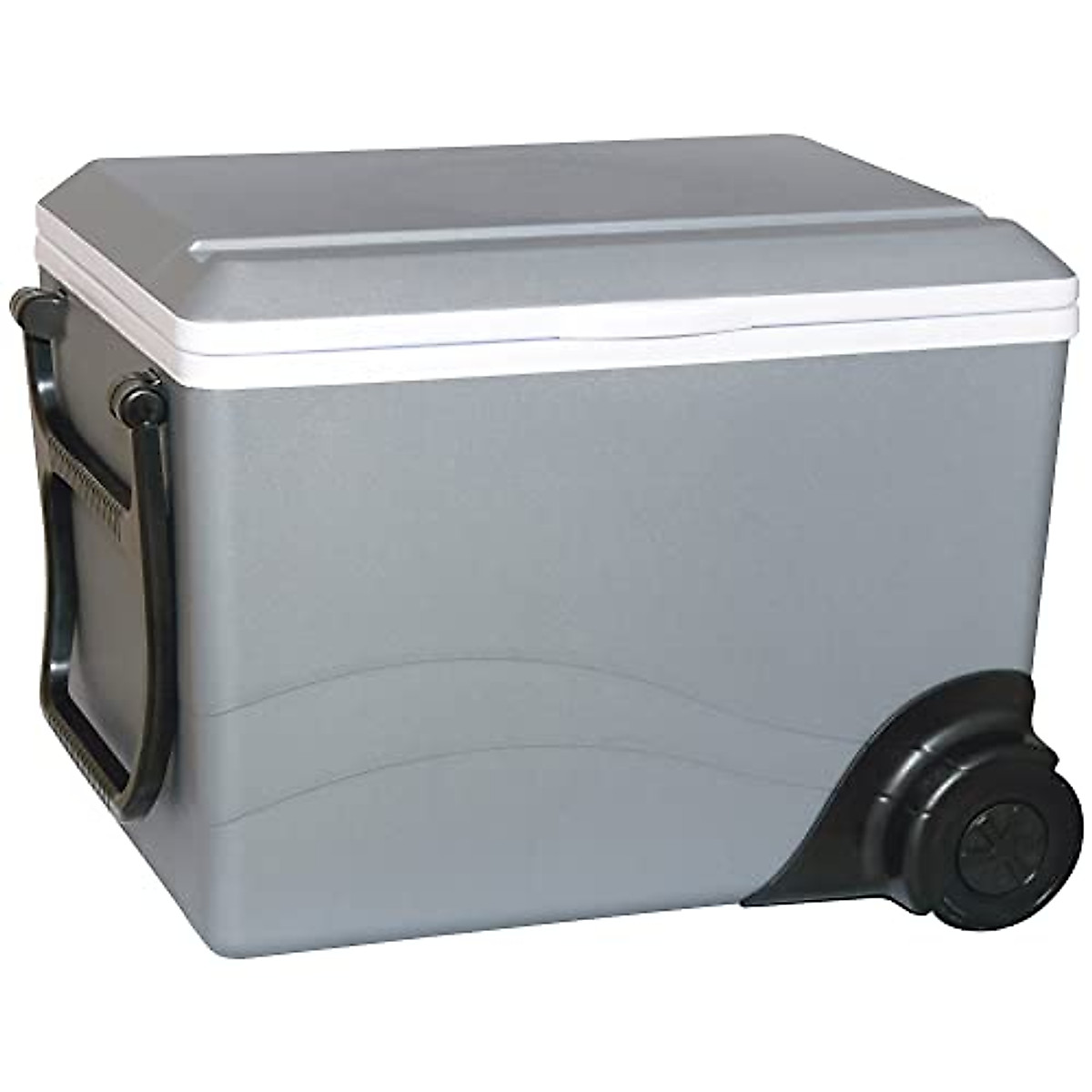 Koolatron Thermoelectric Iceless 12V Cooler/Warmer 36 qt (34 L) w/Wheels, Portable Electric Rolling Car Fridge w/ 12 Volt DC Power Cord, Gray/White, Travel Road Trips Camping, Made in North America
