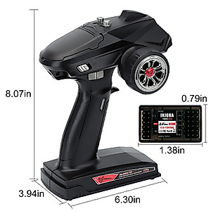 INJORA RC Transmitter 2.4GHz 6CH Controler and Receiver with Gyro Remote Inside Receiver for 1/8 1/10 RC Car Boat Tanks Crawler TRX4 SCX10 Upgrade Parts