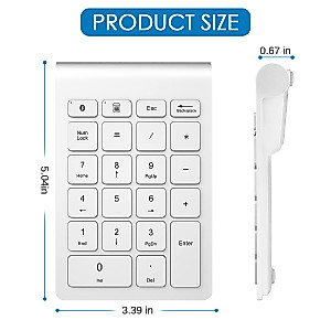 Foloda Bluetooth Wireless Number Pads: 22 Keys Wireless Financial Accounting Numeric Keypad, External 10 Key Numpad Numbers Keyboard for Laptop Computer Surface Pro Notebook Desktop (NO Receiver)