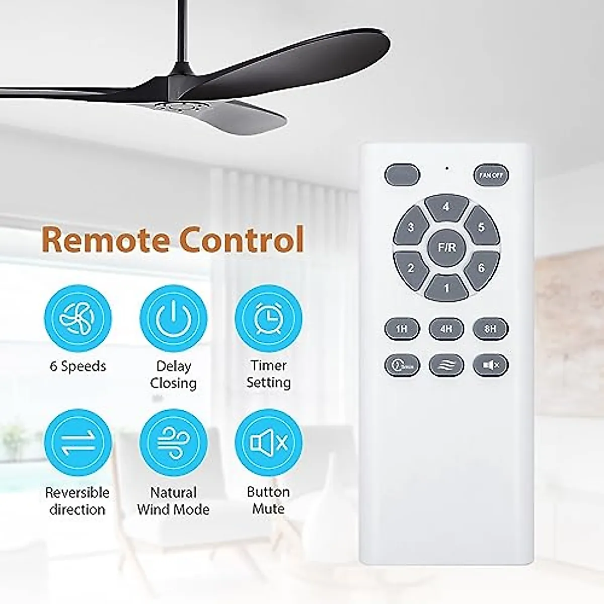 WERBUY 60 Inch Ceiling Fan without Light, Remote Control, for Patio, Ceiling fans for Living Room, Bedroom, Office, Indoor, Outdoor