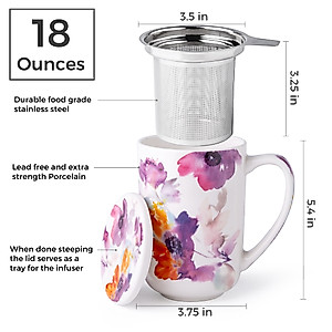 AmorArc Porcelain Tea Mug with Infuser and Lids, 18 Oz Tea Cup Strainer with Tea Bag Holder for Loose Leaf Tea, Tea Steeping Coffee Mug for House-warming Wedding Birthday Gift
