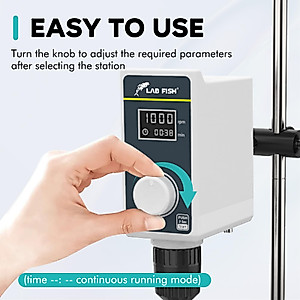 LAB FISH Overhead Stirrer Lab Stirrer | Stirring Rod and Stainless Steel Stand | Mixer Adjustable Speed 100-1500RPM Capacity 20L 20000 mPas Timing 1min-24h AC 100-240V 50W
