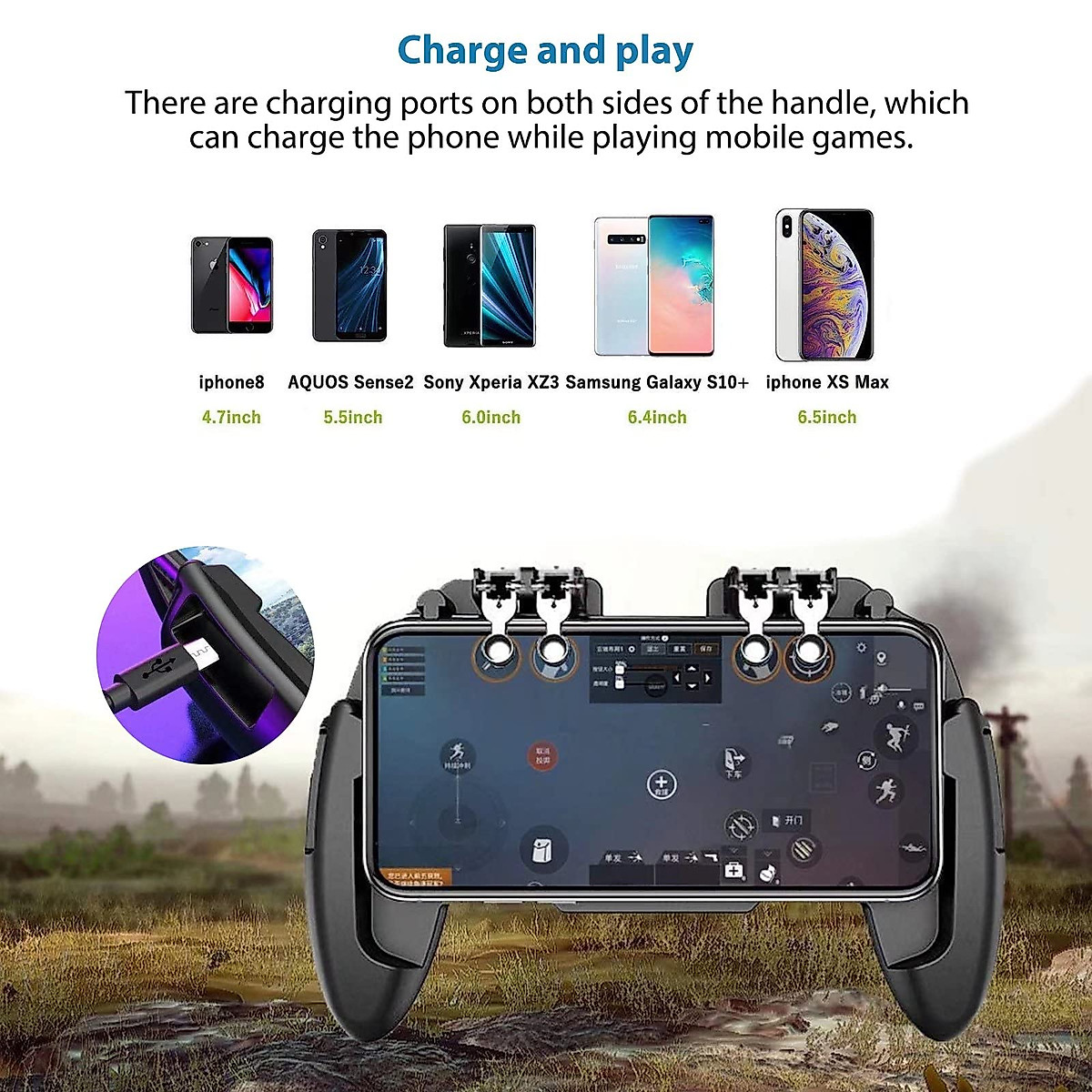 Acupress Mobile Game Controller with Cooling Fan/Phone Holder/Finger Sleeves for Most of the Mobile FPS Games Including Fortnite, PUBG,Knives Out, Cross Fire, for 4.7"-6.5" iOS Android Phones