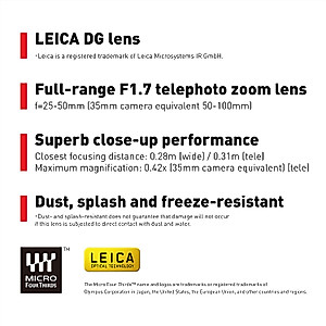 Panasonic LUMIX Micro Four Thirds Camera Lens, Leica DG Vario-SUMMILUX 25-50mm F1.7 ASPH, Stepless Aperture, Video Performance, H-X2550 (Renewed)