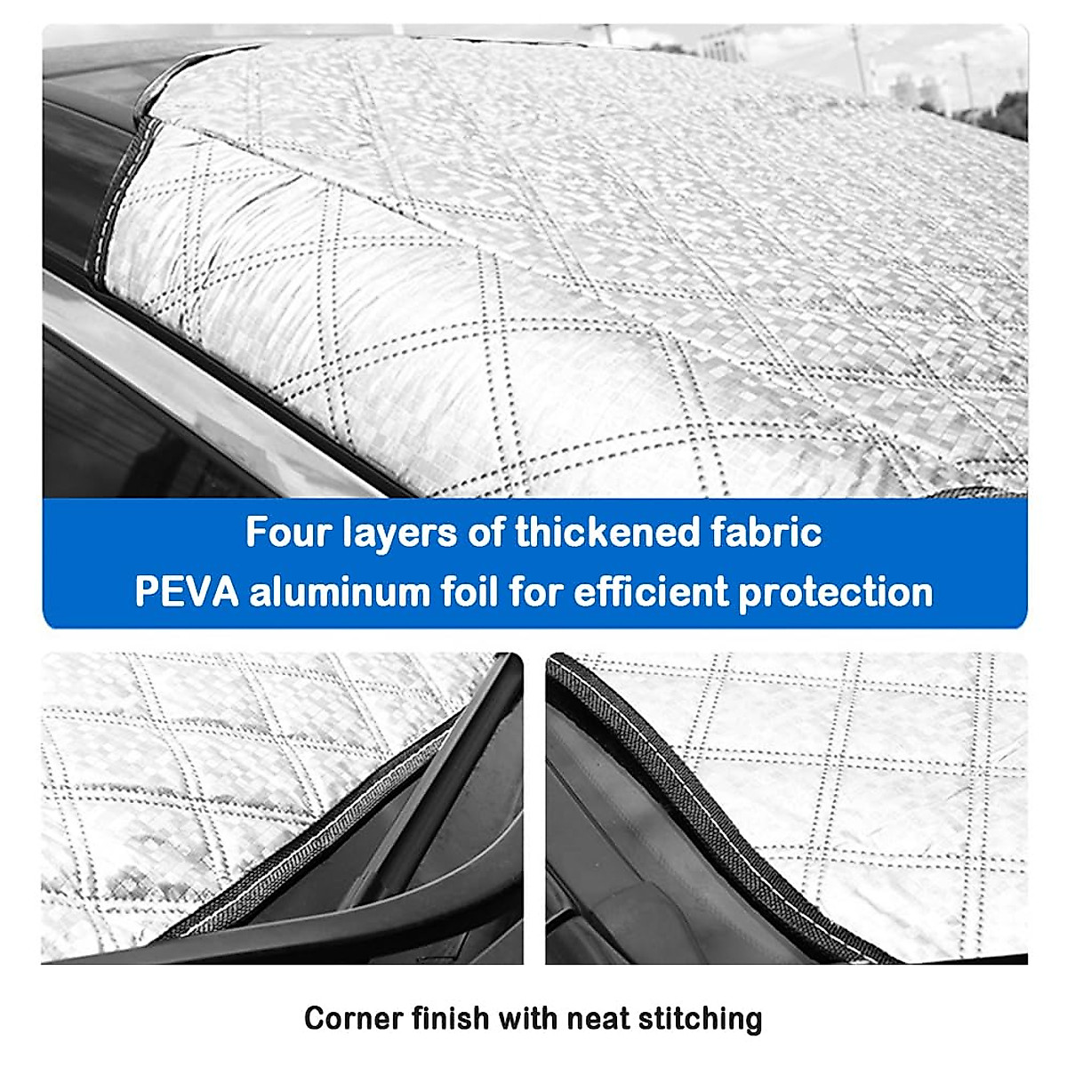 4 Layer Thickened Windshield Cover for Ice and Snow [Upgraded],All Season Car Windshield Snow Cover with Rear View Mirror Cover,Universal Car Snow Cover Car Accessories for Most Vehicles