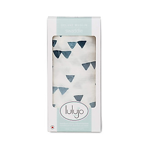 lulujo Baby Muslin Silky Soft Swaddling Blanket, Navy Triangles, 47 x 47-Inches