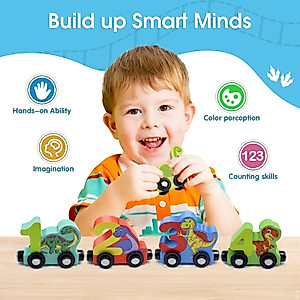 ZRCCOX Toddler Toys for 2-4 Year Old Boys, Wooden Dinosaur Train Toys for Kids, Sensory Toys for Toddlers 1-3, Magnetic Trains for Toddlers, Birthday for Boys Age 1, 2, 3, 4, 5 Niño