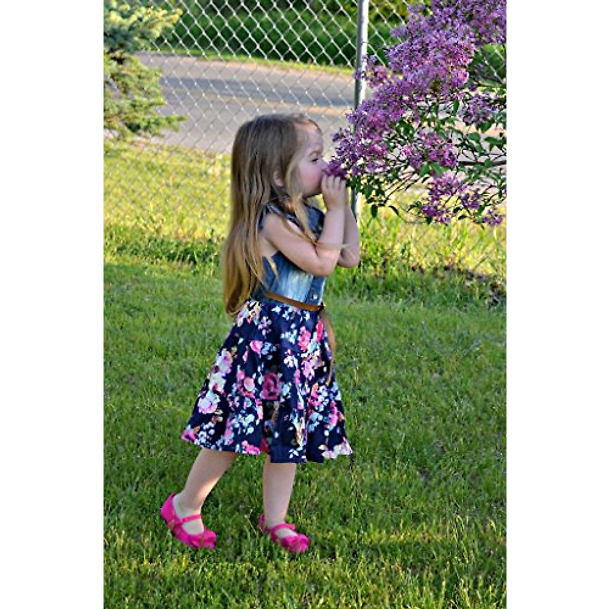 YJ.GWL Girls Dresses, Denim Tops Flower Girl Dress, Princess Dresses for Girls, Girls Spring Summer Dress Casual Outfits, Party Dresses Fashion Clothes for Girls 8-10 Years
