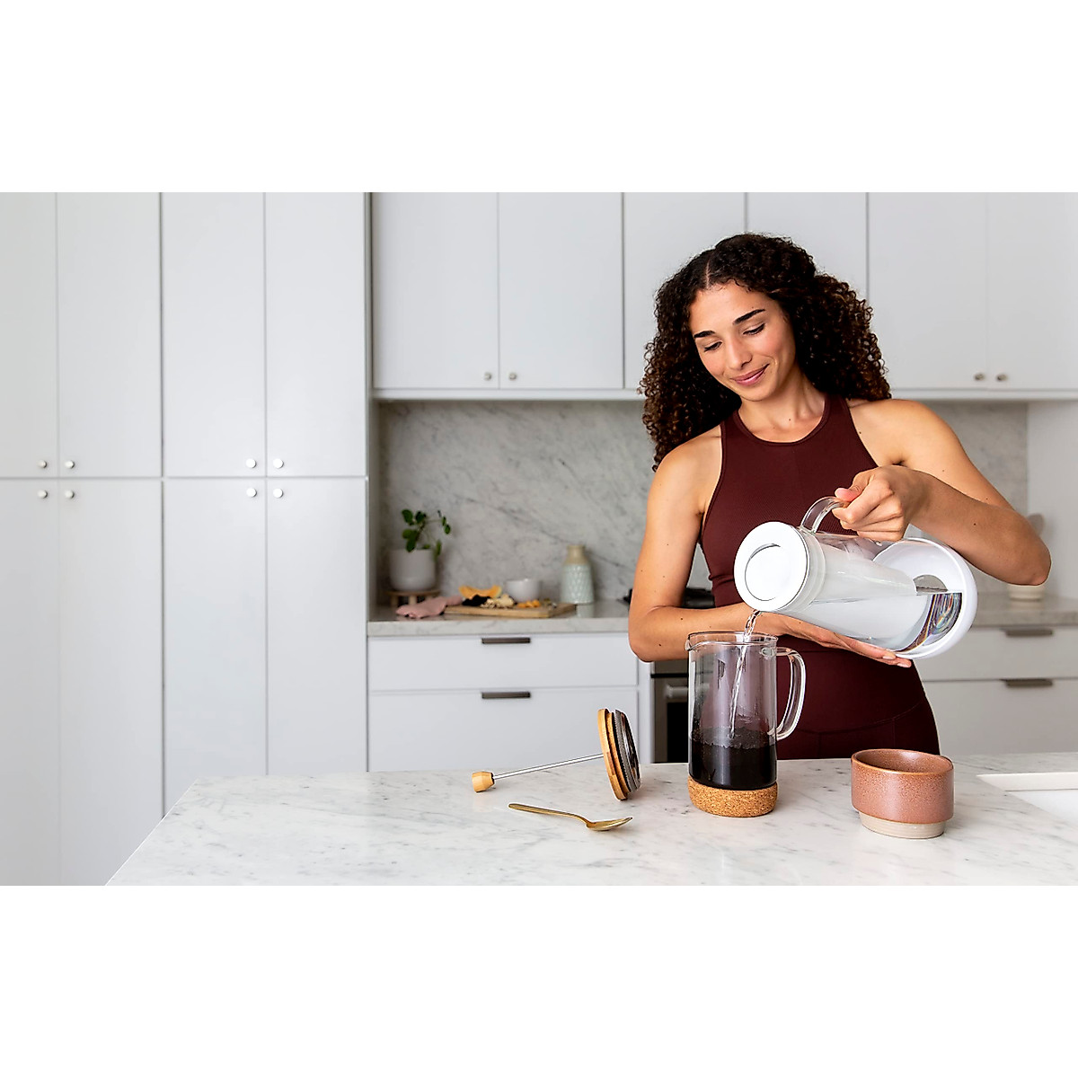 LifeStraw Home - Water Filter Pitcher, 7-Cup, White, Glass with Silicone Base, White, for everyday protection against bacteria, parasites, microplastics, lead, mercury, PFAS and a variety of chemicals