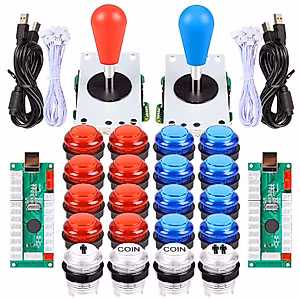 EG STARTS 2 Player Arcade Games DIY Kit Parts 2 Ellipse Oval Joystick Handles + 20 LED lit Arcade Buttons (Red & Blue Kit)