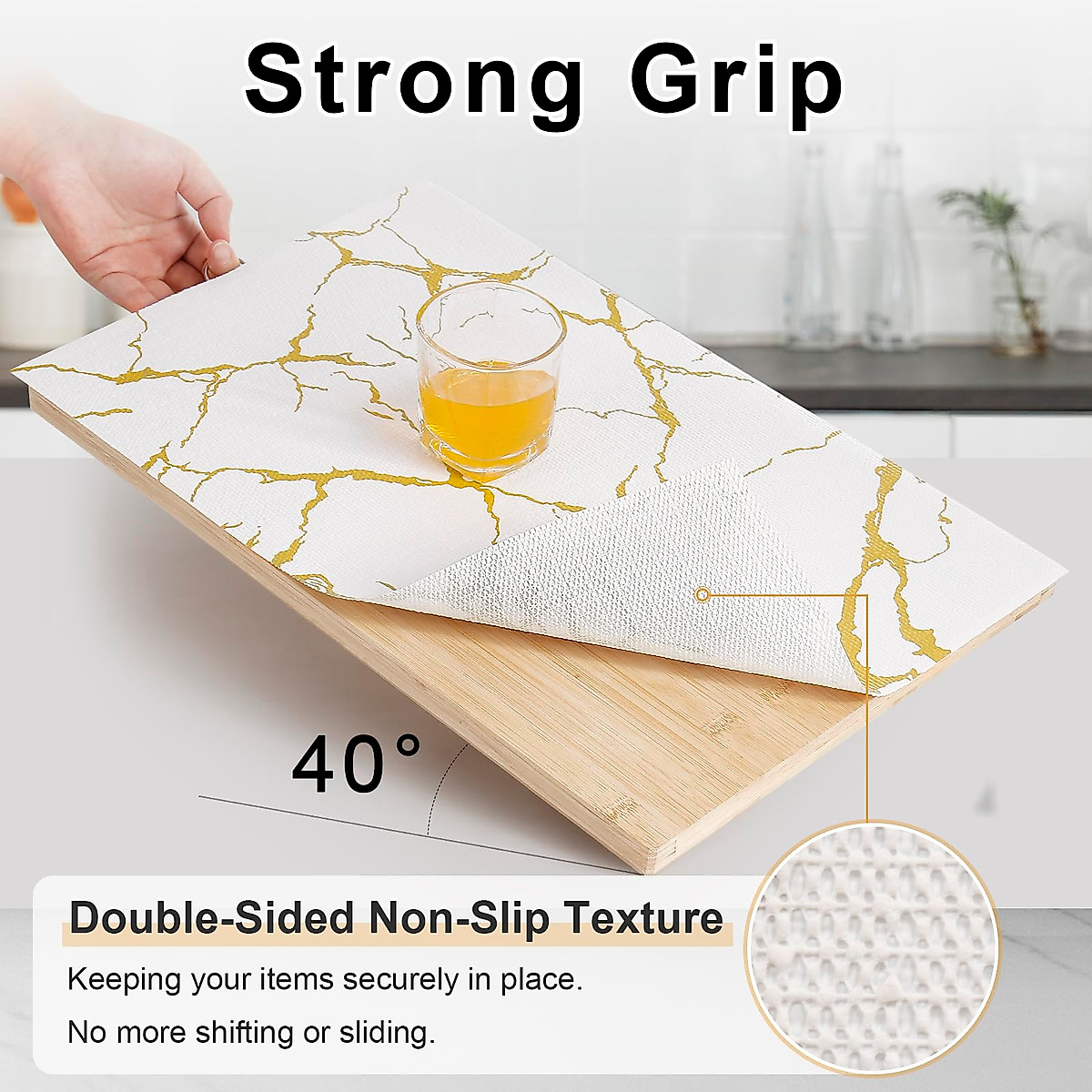 Bounmer Drawer Liner for Kitchen Cabinets Non-Adhesive Non-Slip Kitchen Cabinet Liner Shelf Liner Waterproof Easy to Cut Reusable Washable Shelf Liners for Pantry Cupboard Dresser Bathroom