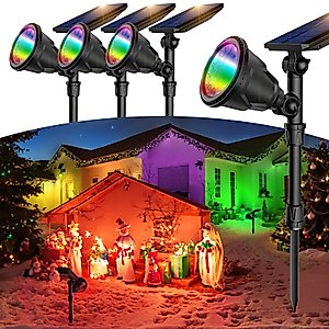 JSOT 4 Pack Christmas Decorations Solar Spot Lights Outdoor Waterproof Color Changing Spotlights for Halloween decor, Outside Solar Landscape Light with 9 Light Option Wall for Path Yard Driveway Tree