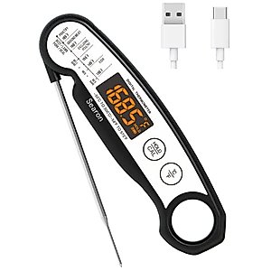 Searon Meat Thermometer Digital Rechargeable - FT003 LED Display Instant Read Thermometer Kitchen Cooking Food Thermometer for Milk Candy Water Oil BBQ Grill Smoker Waterproof (Black)