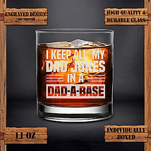 NeeNoNex I Keep All My Dad Jokes in a Dad-A-Base Funny Dad Joke Design Whiskey Glass Gift for Dads, Stepdads and Husbands