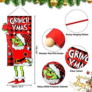 Christmas Decorations-Hanging Xmas Ornaments,Buffalo Plaid Christmas Door Decorations 4PCS,Xmas Banner Flag Sign for Porch Window Wall Mantle Party Yard,45x18IN