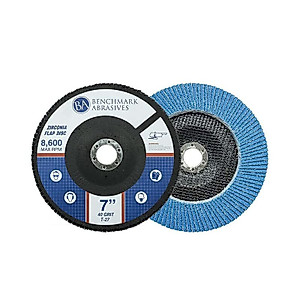 Benchmark Abrasives 7" x 7/8" Premium High-Density Jumbo Zirconia Type 27 Flap Discs for Sanding, Stock and Rust Removal, Finishing, Grinding, Deburring (10 Pack) - 40 Grit