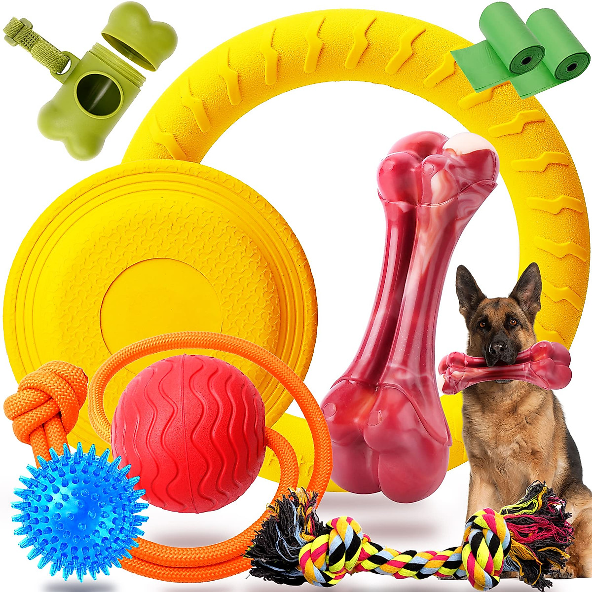 Zeaxuie Heavy Duty Various Dog Chew Toys for Aggressive Chewers - 9 Pack Value Set includes Indestructible Rope Toys & Squeaky Toys for Medium, Large & X-Large Breeds (for Energy Chewers)