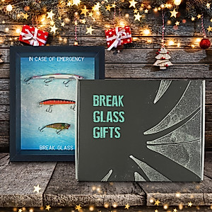 BREAK GLASS GIFTS Funny In Case of Emergency Fishing Gifts - Unique fishing Gag Wall Art for a Great Fishing Gift. Hilarious fishing Gifts for Men or Women, Ideal for Any fishing lover for Father's Day