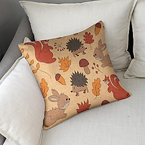 Cute Autumn Animal Throw Pillow Covers 18×18 Pillowcases Set of 2 Thanksgiving Day Linen Decorative Square Pillow Case Cushion Covers Standard Size for Sofa Couch Outdoor Bed Pillow Protectors