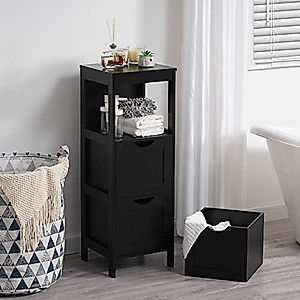 Reettic Narrow Bathroom Storage Cabinet with 3 Removable Drawers, DIY, Free Standing Side Storage Organizer for Bedroom, Living Room, Entryway, 11.8" L x 11.8" W x 35" H, Black BYSG102B