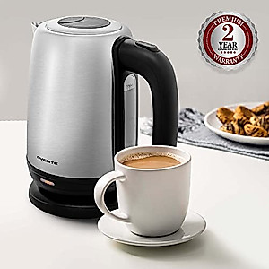 Ovente Electric Tea Kettle Stainless Steel 1.7 Liter Portable Instant Hot Water Boiler Heater 1100W Power Fast Boiling with Cordless Body and Automatic Shut Off for Coffee Milk Chocolate Silver KS27S
