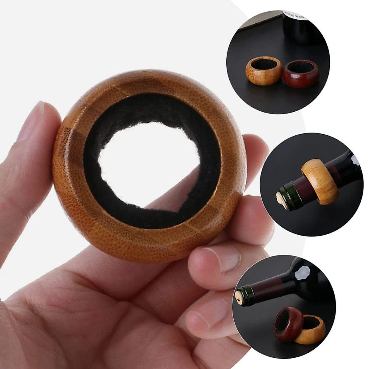 Luxshiny 4Pcs Wine Bottle Collar Wood Wine Drip Ring Wine Bottle Neck Catcher Reusable Bottle Stopper Wine Accessories for Restaurant Home Bar Brown