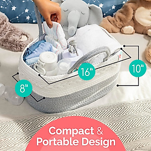 Babynma Rope Diaper Caddy - Storage for Baby and Toddler Items - Portable Cotton Organizer Easily Holds Diapers, Wipes, Clothing - Useful for Nursery, Bedroom (Gray, Extra Large)