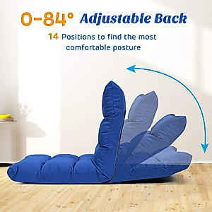Giantex Adjustable Floor Gaming Sofa Chair 14-Position Cushioned Folding Lazy Recliner High Resilience Sponge, Breathable Cotton & Linen Fabric Sleeper Bed Couch Recliner with Removable Cover (Navy)
