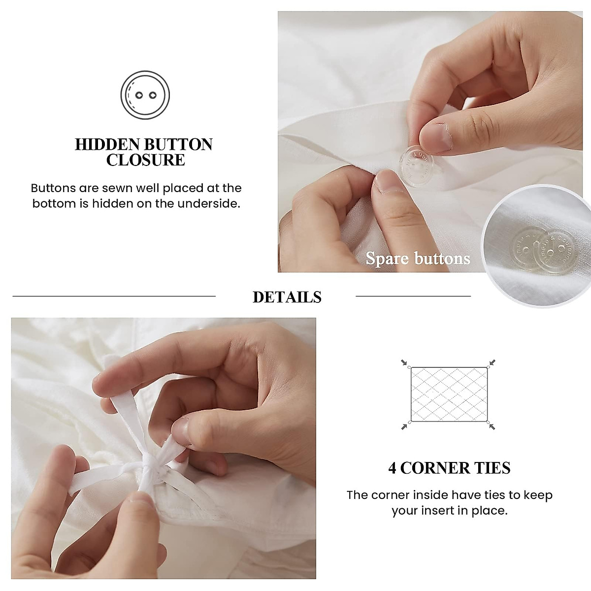 Simple&Opulence 100% Linen Duvet Cover Set, 3 PCS Natural French Flax White Ruffle Duvet Cover King Size, Breathable Comfy Linen Bedding Comforter Cover with 2 Pillowcases (White, 104"X92")