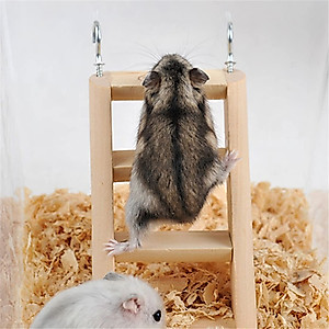 Natural Wood Ladder Toy with Hooks Climbing Bridge for Ferrets Chinchillas Small Rabbits Easy Connection to Wire Cage Hamster Ladder Toys