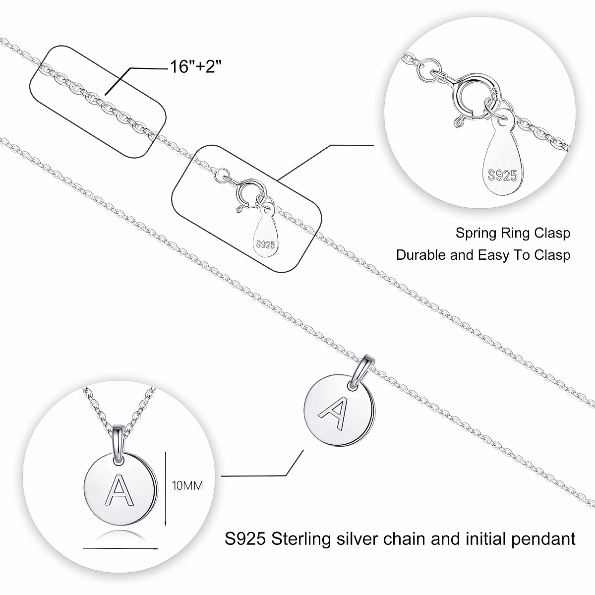 Turandoss S925 Sterling Silver Disc Initial Necklaces for Women, Dainty Hypoallergenic Initial Necklace Disc Letter Pendant S925 Sterling Silver Initial Necklaces for Women Gifts (C)