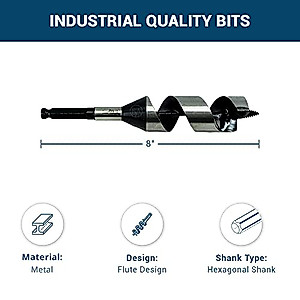 Benchmark Abrasives 1-1/2" Auger Drill Bit for Wood, 7/16” Hex Shank, Fast Drilling Bits for Soft and Hard Wood, Plastic, Plywood, Lumber, Drywall, and Composite Materials (1-1/2")