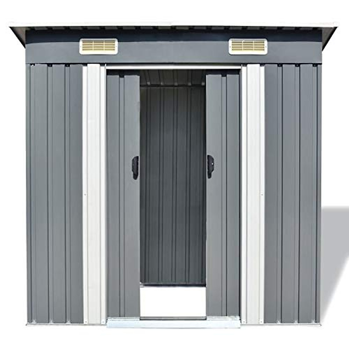Festnight Garden Shed Metal Storage Shed Galvanized Steel Double Sliding Doors Outdoor Tood Storage Shed Patio Lawn Care Equipment Pool Supplies Organizer Gray 74.8 x 48.8 x 71.3 Inches (W x D x H)