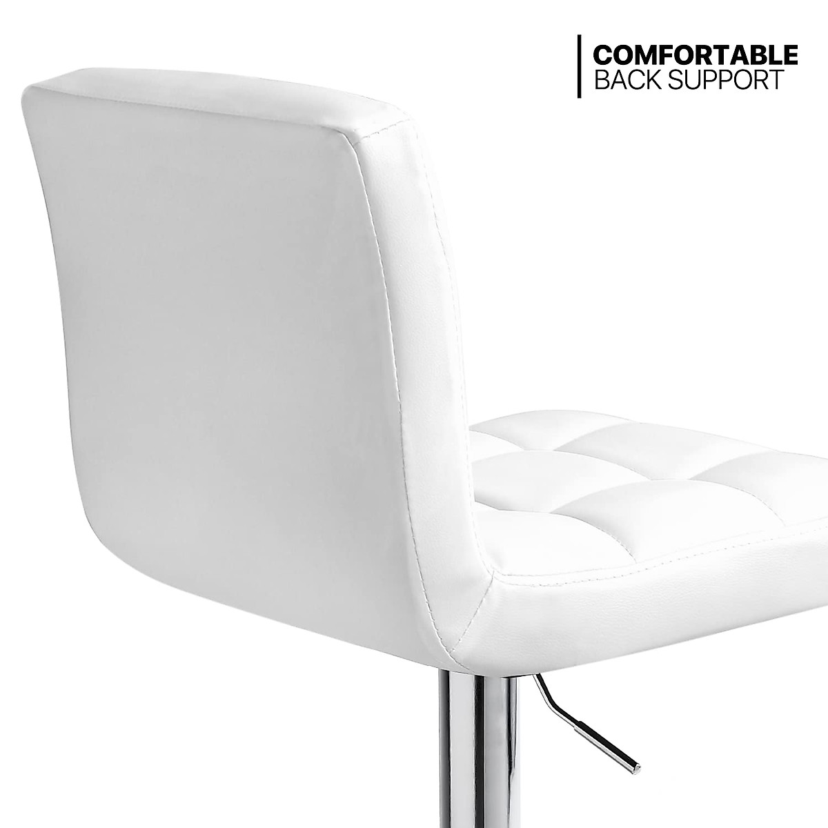 MoNiBloom Barstools Set of 2, Square PU Leather Adjustable Bar Stools with Back, Counter Height Swivel Stool, Barstools for Kitchen Counter, White