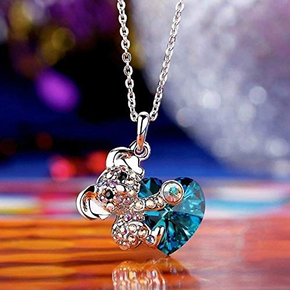 Yissw Blue Love Gemstone Bear Koala Crystal Animal Pendant for Women Jewelry Gifts